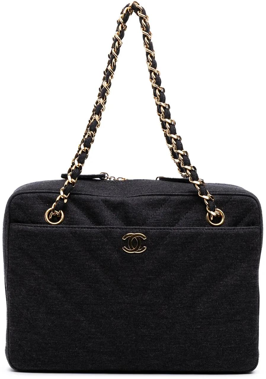 Chanel 2000-2002 CC Chevron Jersey Camera Bag grau | Sac à bandoulière