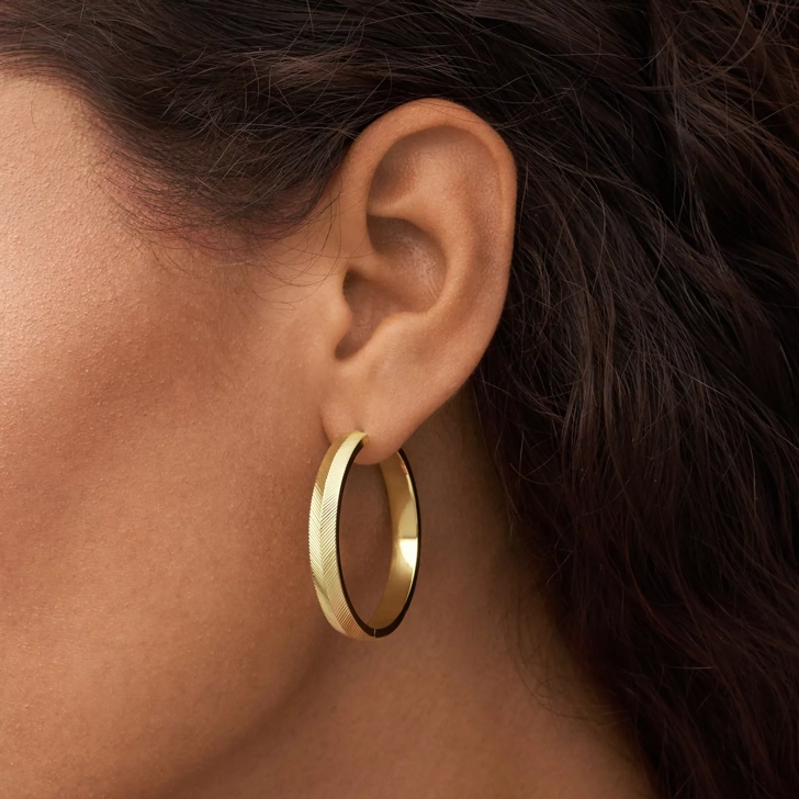 Fossil Harlow Linear Texture Stainless Steel Hoop Earring Gold Creole