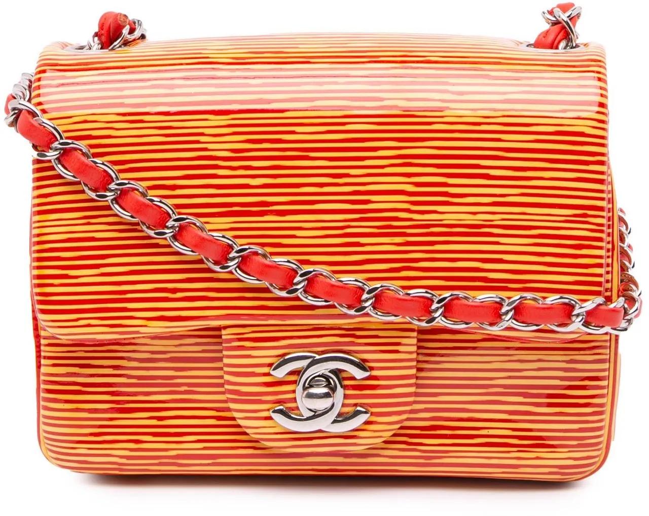 Pre-Loved Chanel Sac à bandoulière | Mini Square Classic Patent Striped ...