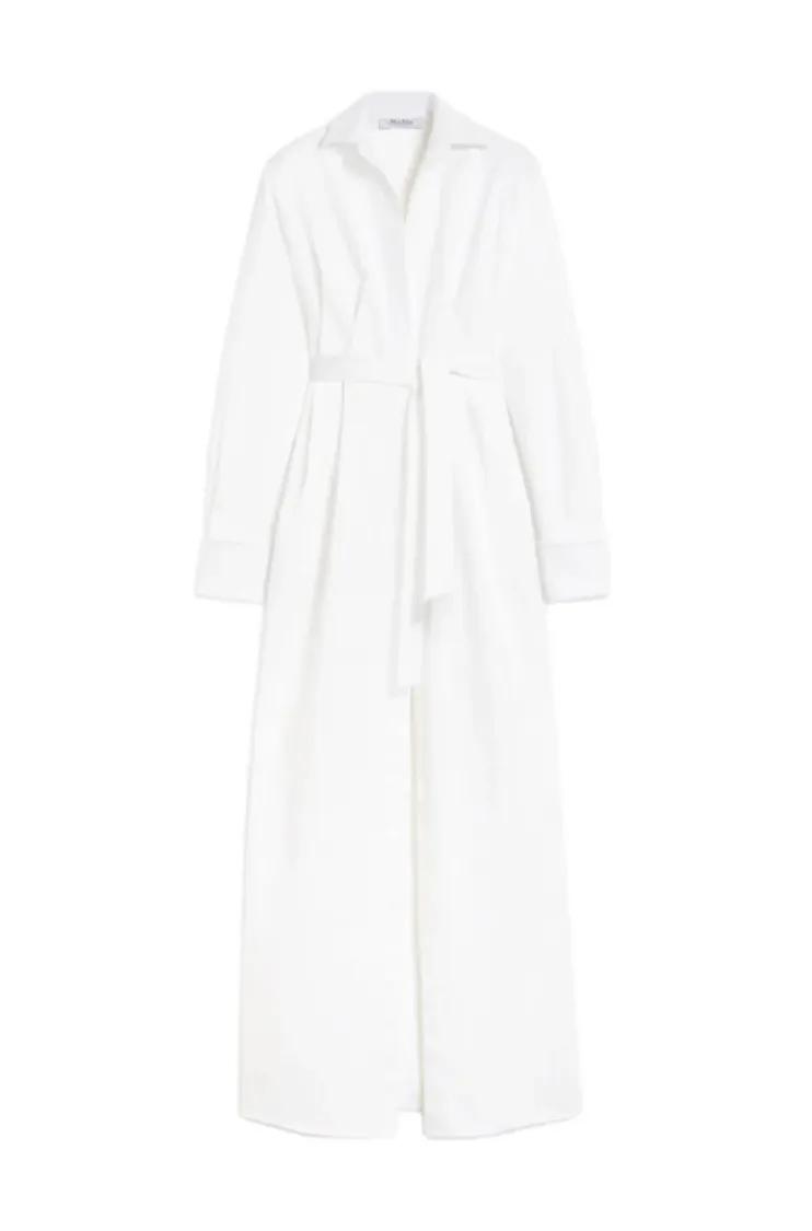 Max Mara White Maxi Dress With Classic Collar And Belted Wa White