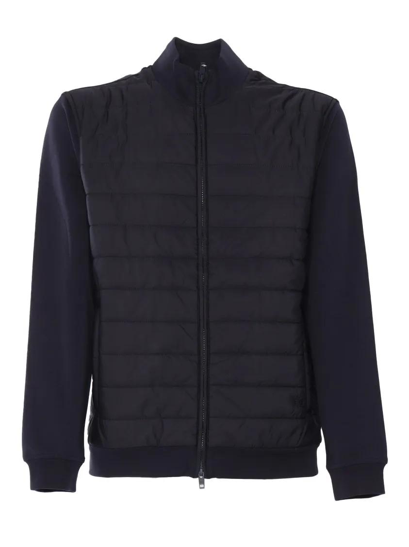 Fay Quilted Front Zip-Up Sweatshirt Blue