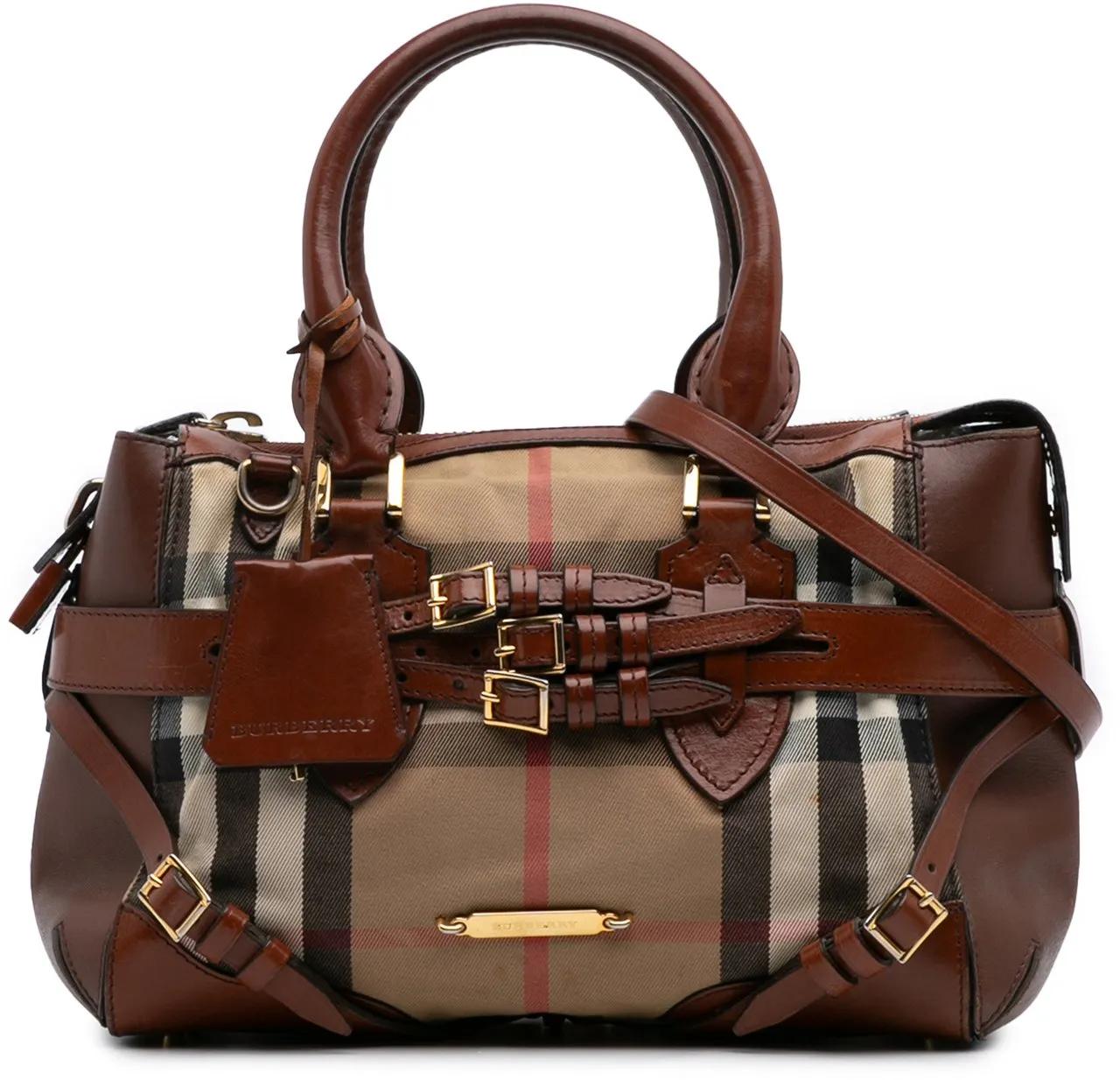 Burberry Small House Check Canvas Bridle Gladstone Satchel braun | Sac ...
