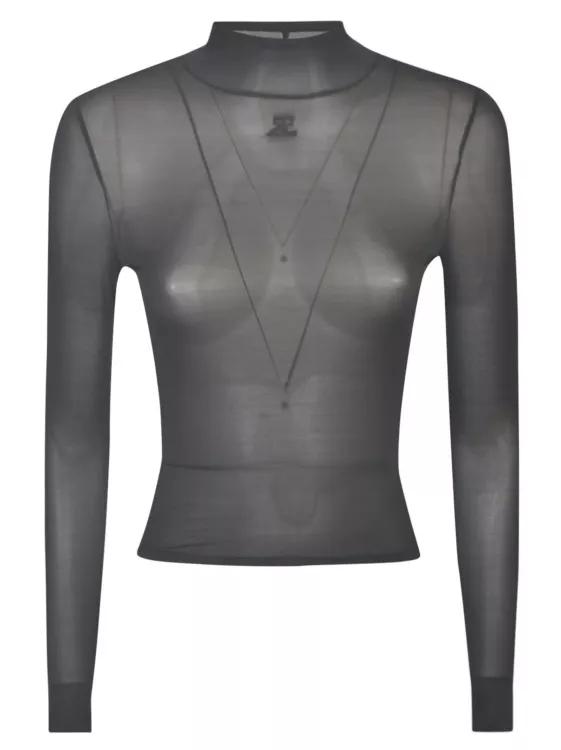 Courrèges Black Stretch High-Neck Top Black