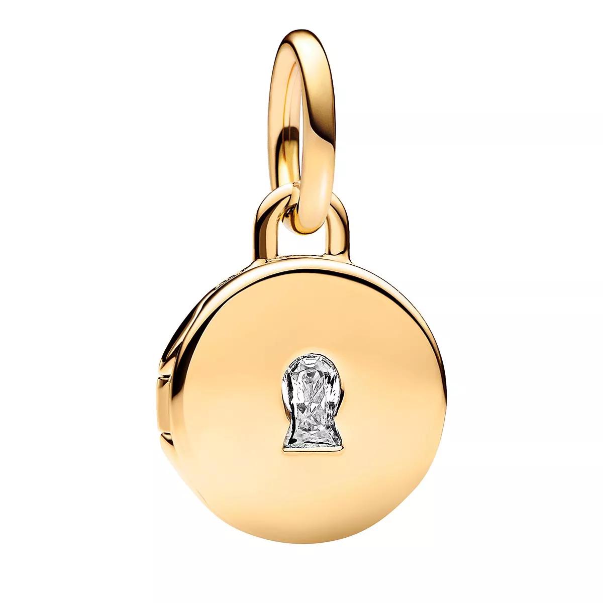 Pandora Key hole engravable locket 14k gold-plated dangle Clear | Anhänger