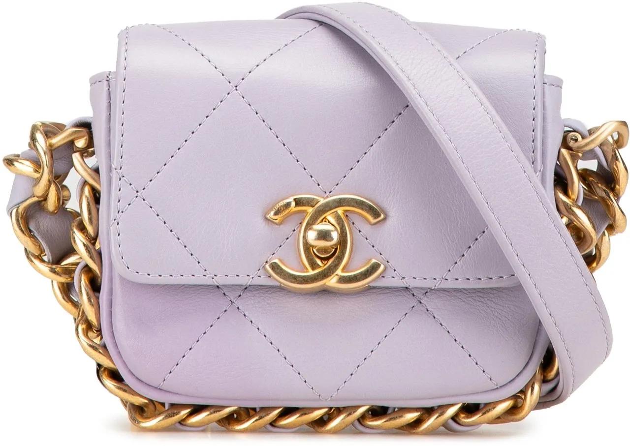 Chanel 2021-2024 Mini Quilted Calfskin Framing Chain Flap lila | Sac à ...
