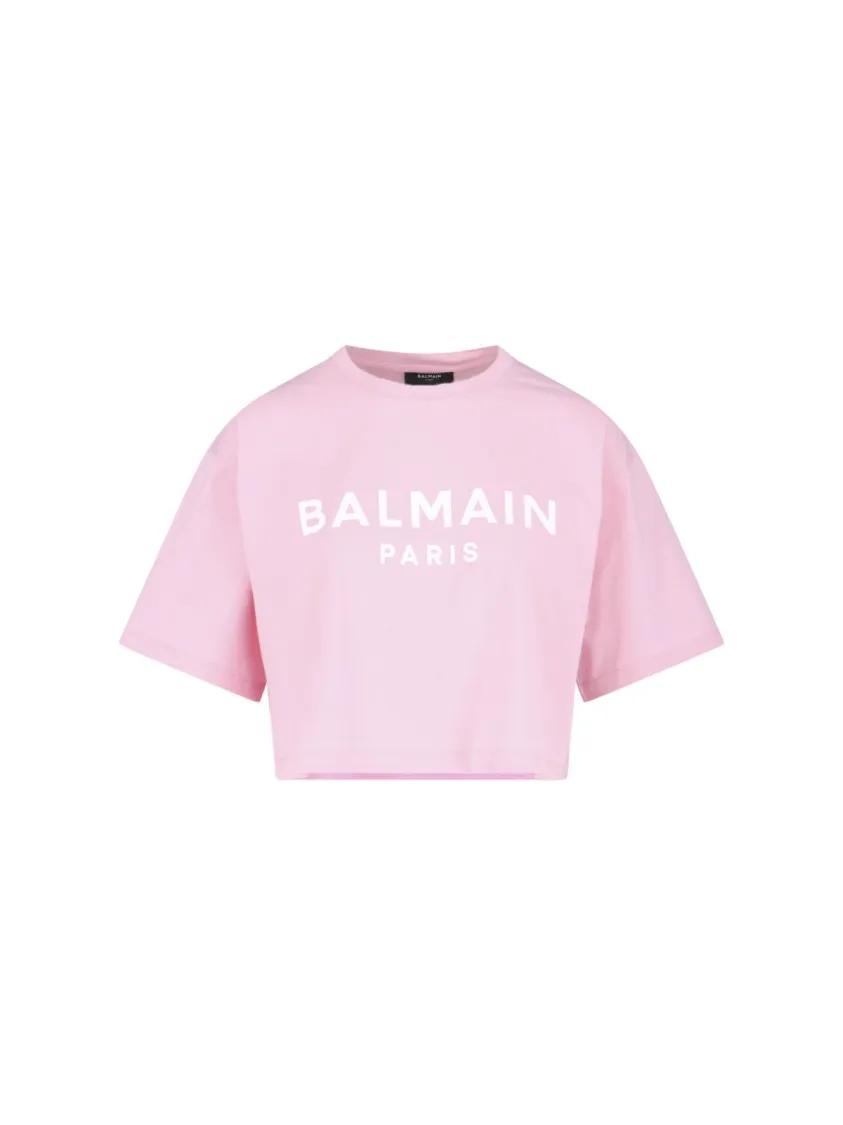 Balmain Logo Crop T-Shirt Pink Pink | T-Shirt