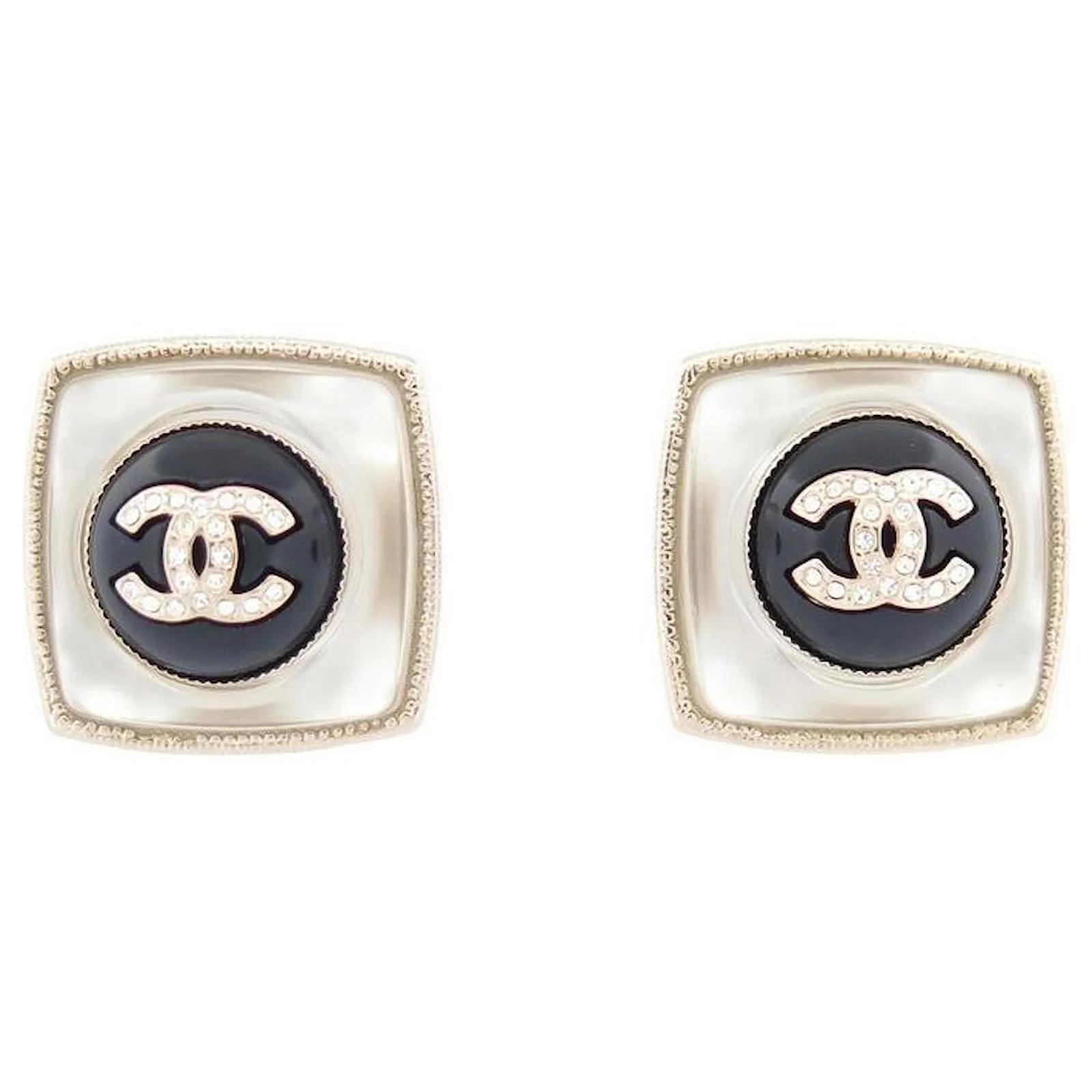 Pre-Loved Chanel Ohrstecker | NEUE CHANEL CC LOGO QUADRAT OHRRINGE MIT STRASS AU gold
