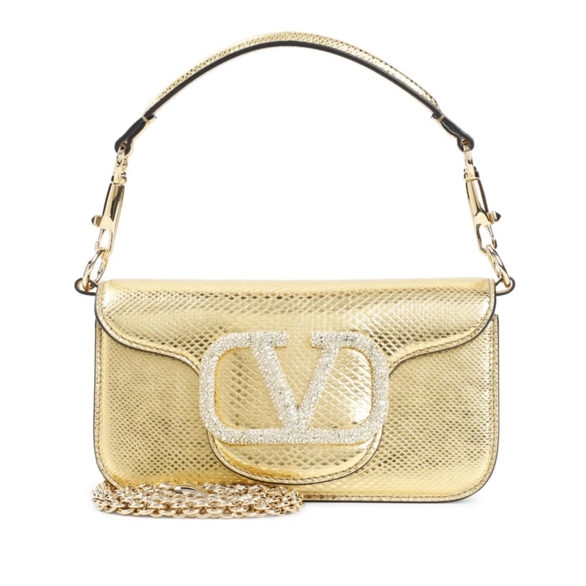 Valentino Small Locò Gold Snake Leather Shoulder Bag Gold | Schultertasche