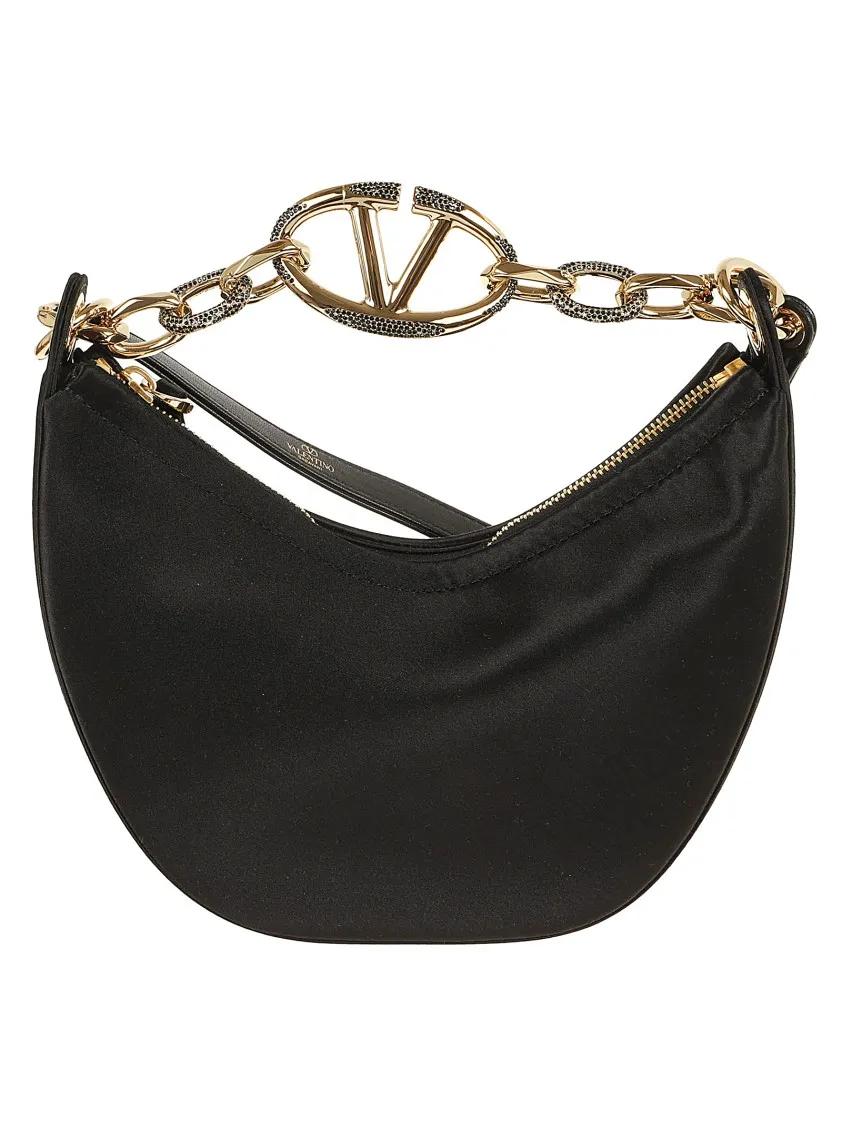 Valentino Mini Hobo Vlogo Moon Bag In Satin Black | Schultertasche