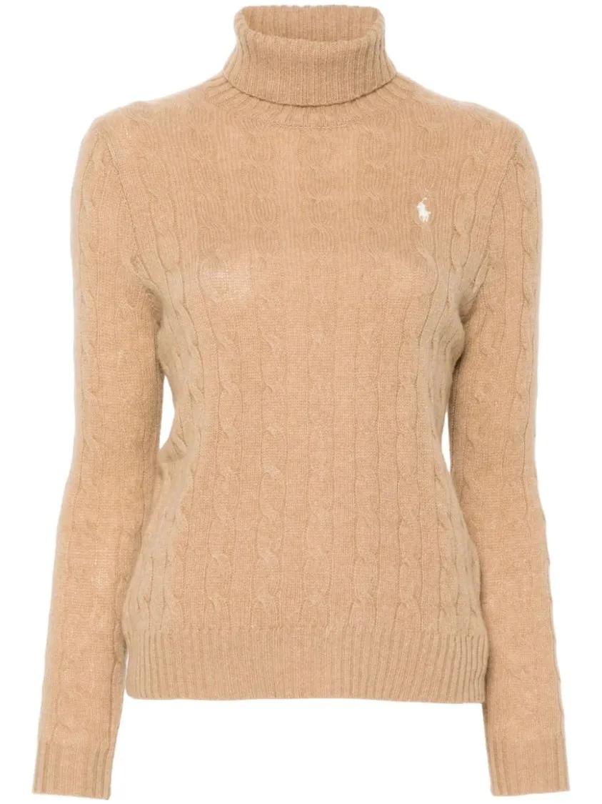 Polo Ralph Lauren Camel Brown Cable Knit Roll Neck Sweater Brown | Rollkragenpullover
