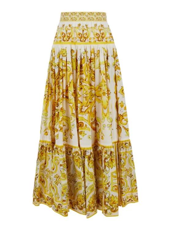 Dolce&Gabbana Long Skirt Tris Maiolica Yellow | Mini-Röcke