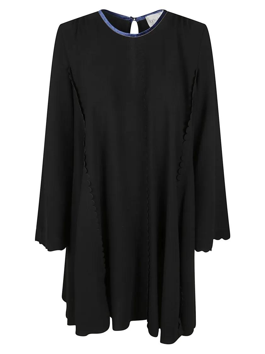 Forte Forte Black Dress With Loose Silhouette And Scalloped Ed Black ...