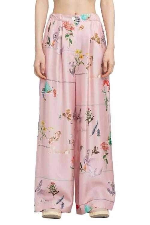 Lanvin Printed Wide Leg Fluid Pants In Silk Pink