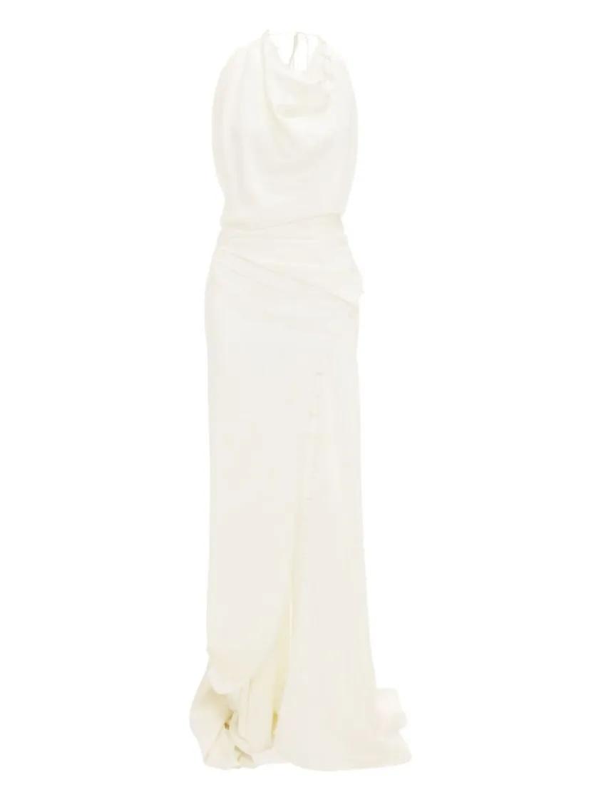Victoria Beckham Long Sleeveless Dress With Rouleaux Detailing White ...
