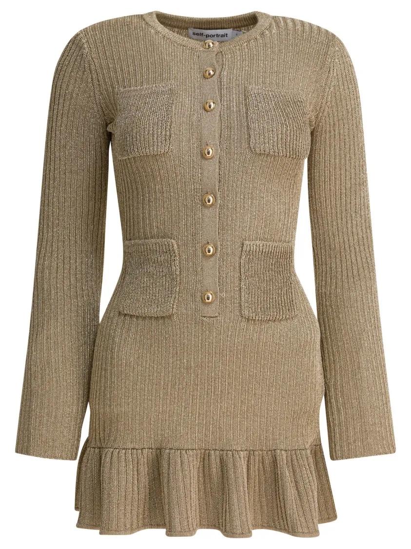 Self Portrait Short Lurex Knit Dress Neutrals | Minikleid