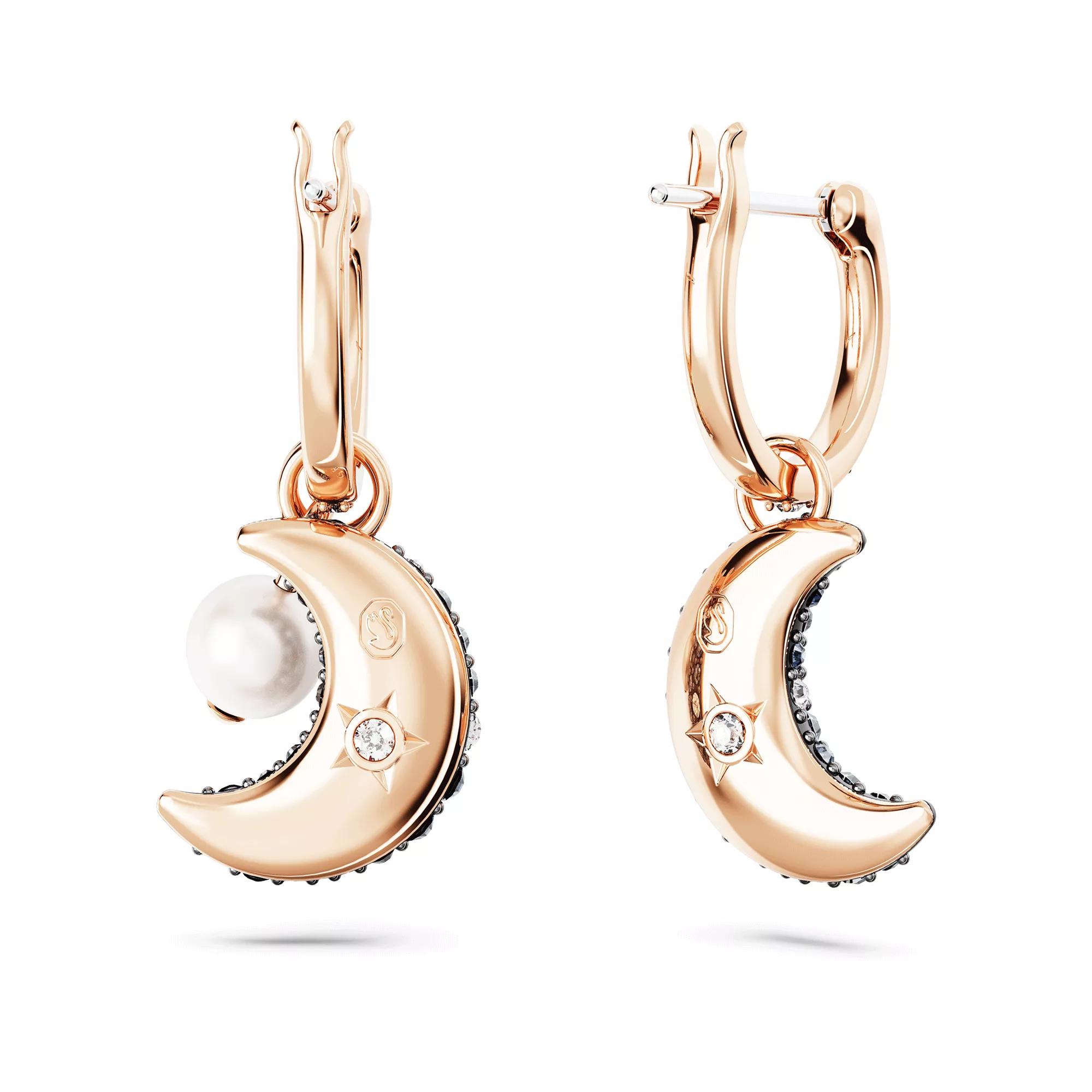 Swarovski Luna drop earrings Asymmetrical design Moon Rose Gold Multicolored Ohrhanger