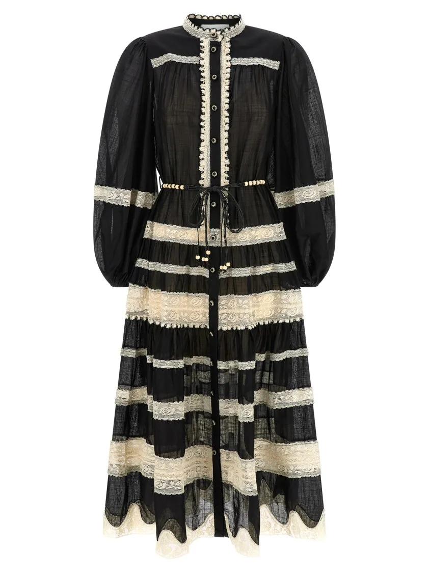 Zimmermann Rhiannon Lace Billow' Dress Black | Midikleid