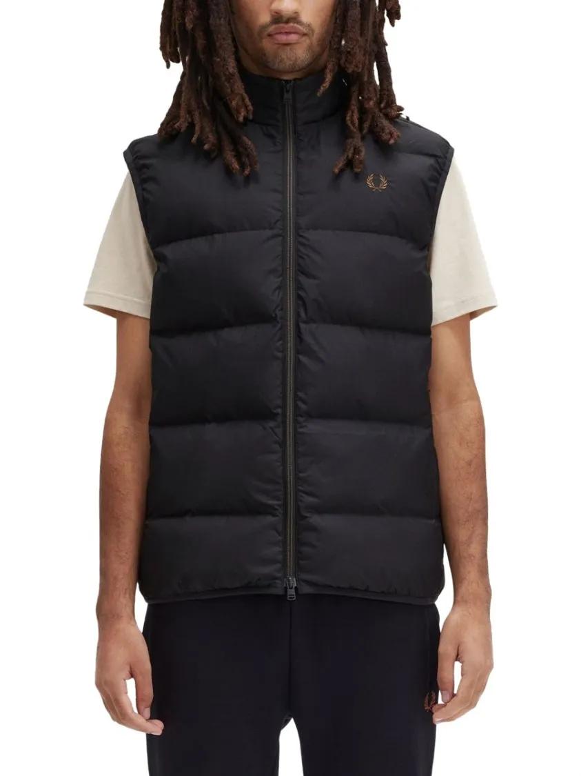 Fred Perry Quilted Padded Thermal Vest With High Collar Black | Daunenjacke