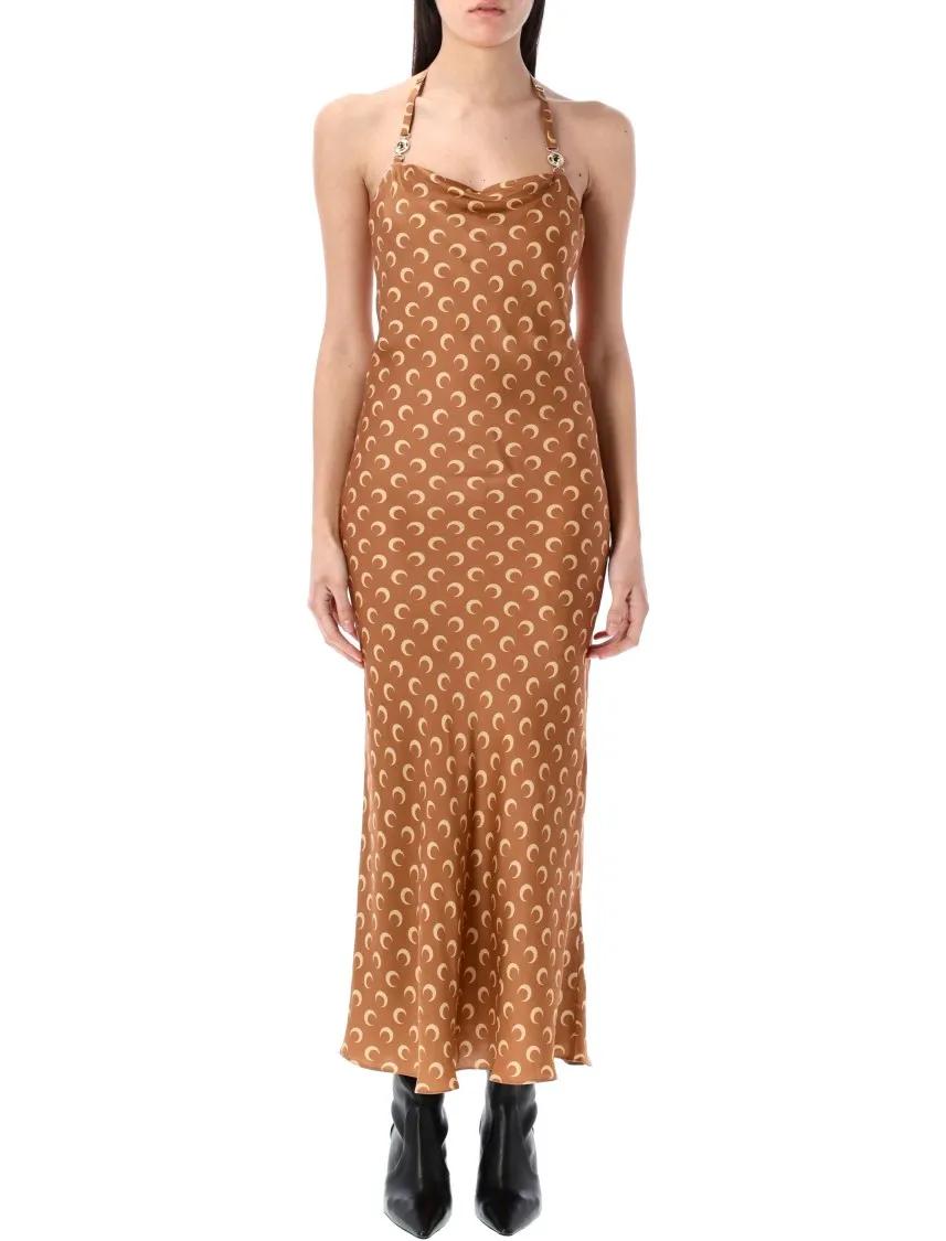 Marine Serre Moon Satin Long Slip Dress Brown