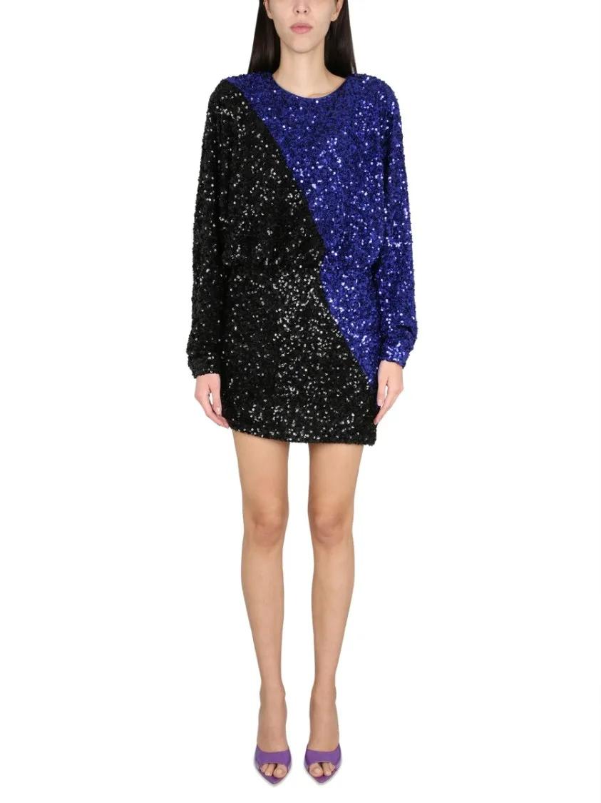 Rotate Color Block Sequined Mini Dress With Long Sleeves Multicolor ...