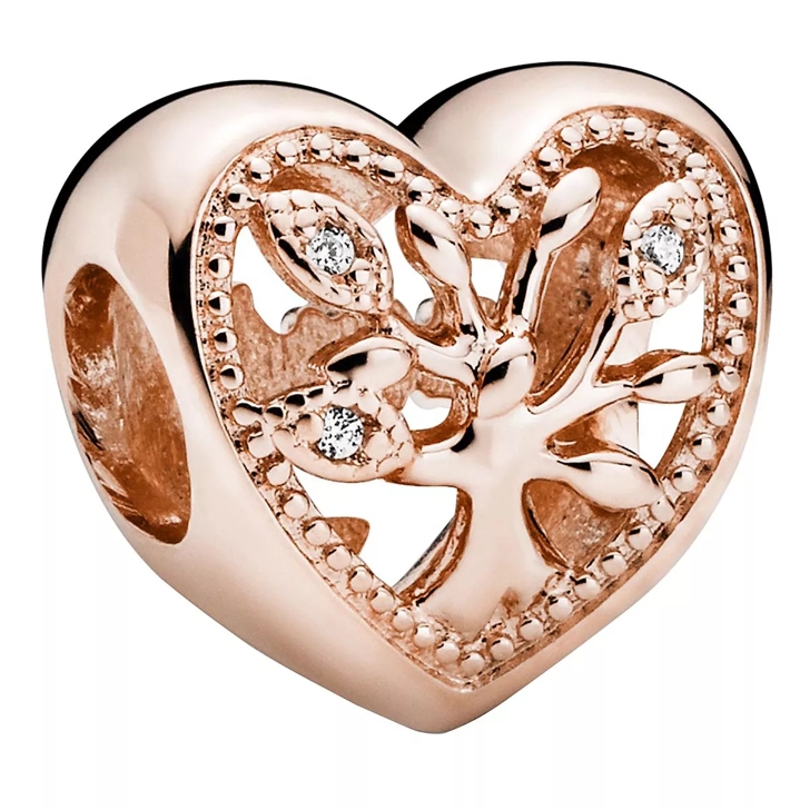 Pandora Offen gearbeitetes Stammbaum Herz Charm 14k Rose gold plated unique metal blend Anhanger
