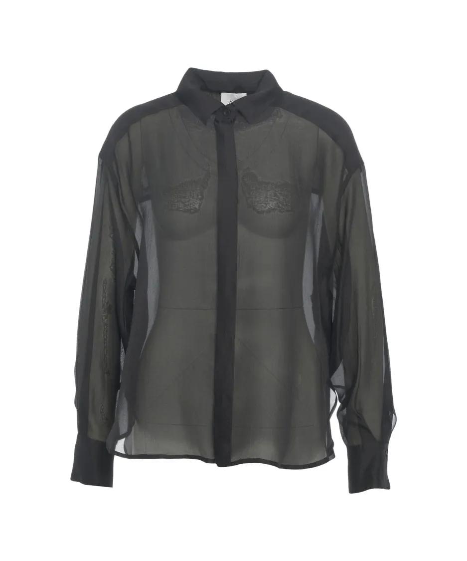 8Pm Semi-Transparent Blouse With Classic Collar And Vo Grey | Hemd
