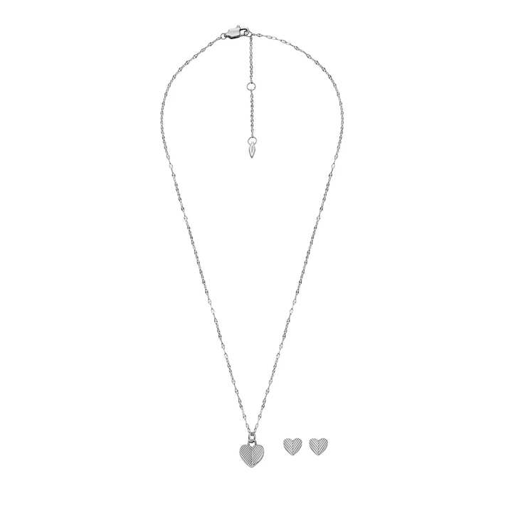 Fossil Harlow Heart To Heart Stainless Steel Pendant Neck Silver Kurze Halskette