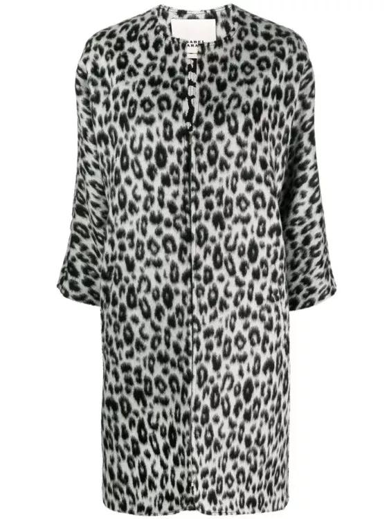 Isabel Marant Leopard-Print Zip-Up Coat Grey