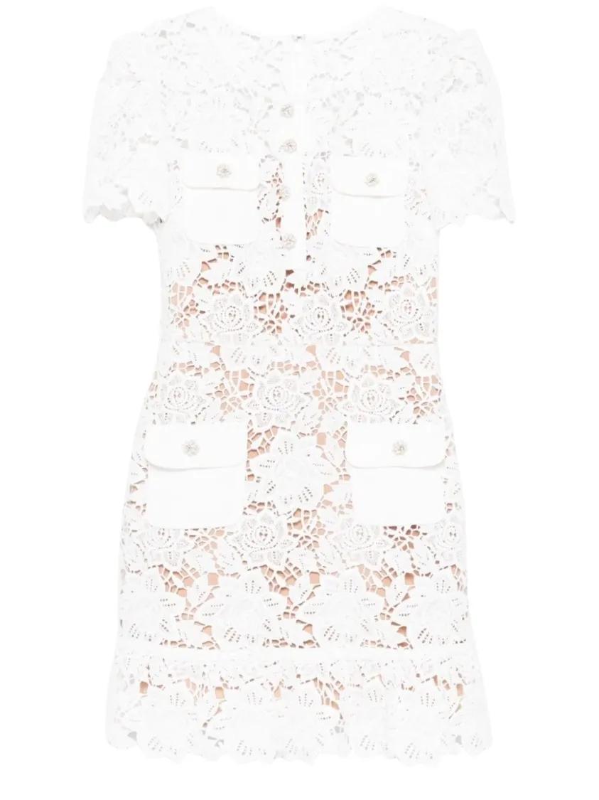 Self Portrait Short Dress With Floral Lace White | Mini-Kleider