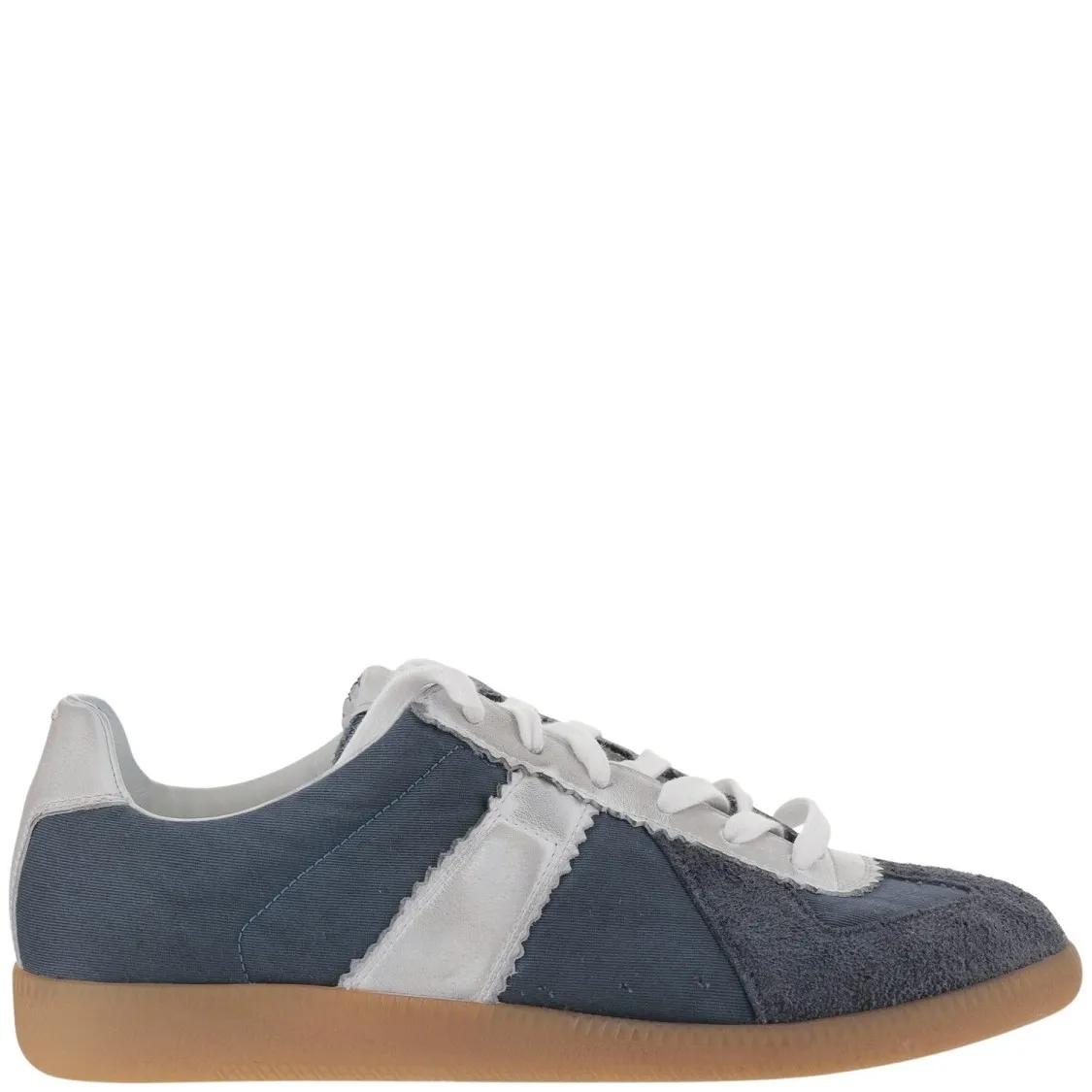 Maison Margiela Leather Sneakers With Inset Design And Iconic Logo Blue ...