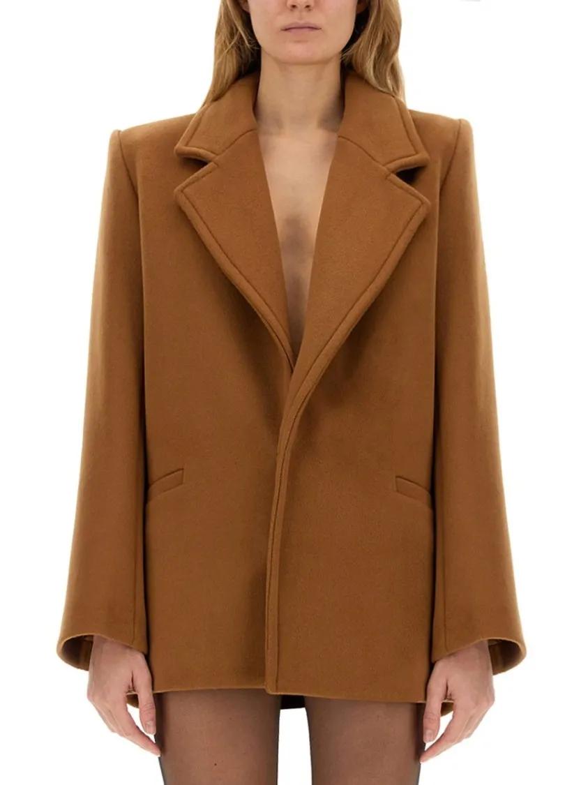 Saint Laurent Structured Short Wool Coat With Wide Lapels Brown | Winterjas