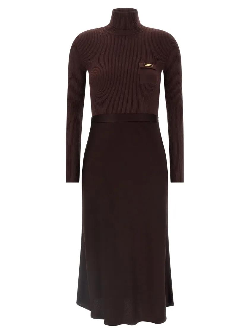 Elisabetta Franchi Turtleneck Dress Burgundy | Midikleid