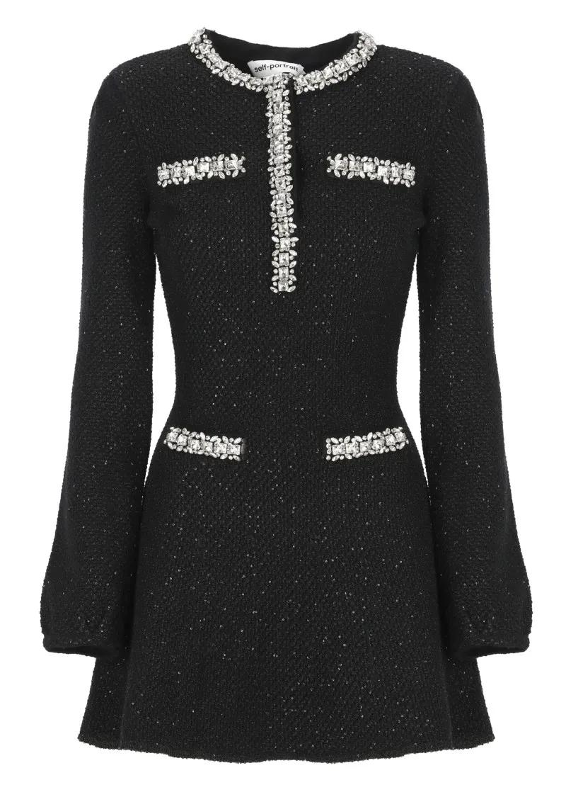Self Portrait Black Sequin Dress Black | Mini Jurken