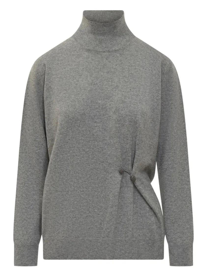 Fabiana Filippi High-Neck Pin-Detail Sweater Grey | Trui met col