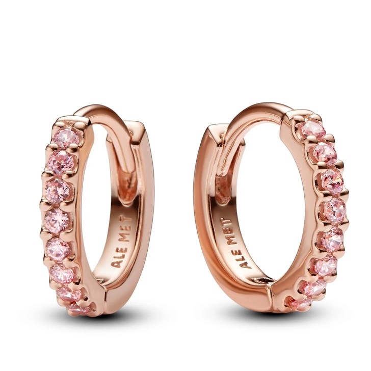 Pandora Funkelnde Rosafarbene Huggie Ohrringe 14k Rose gold plated Hoop