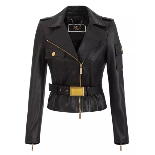 Elisabetta Franchi Cropped Leather Jacket Black | Lederjacken