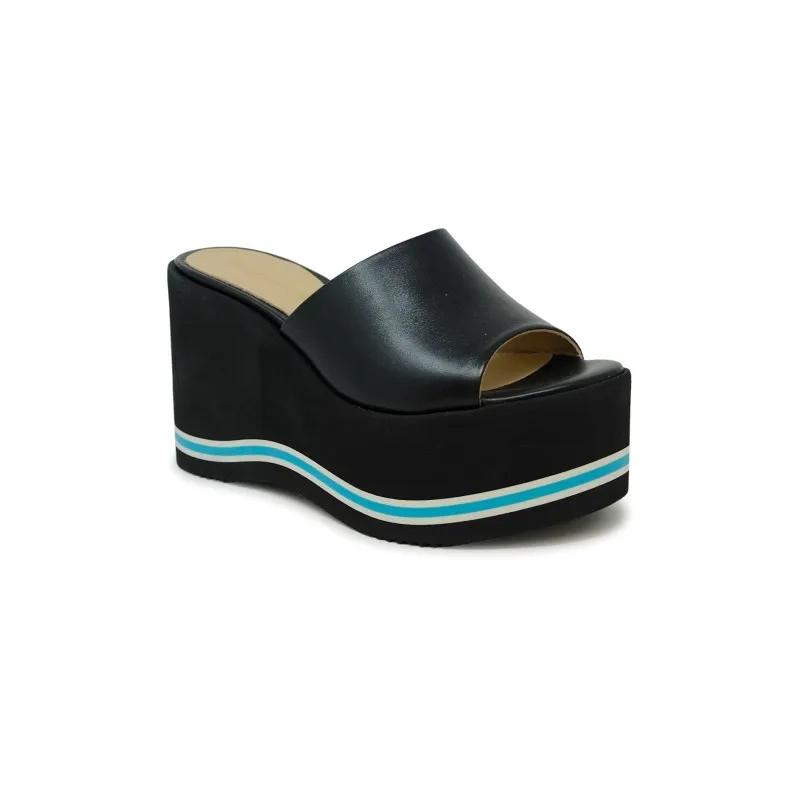 Paloma Barceló Black Leather Leto Wedge Sandals Black | Sandalen