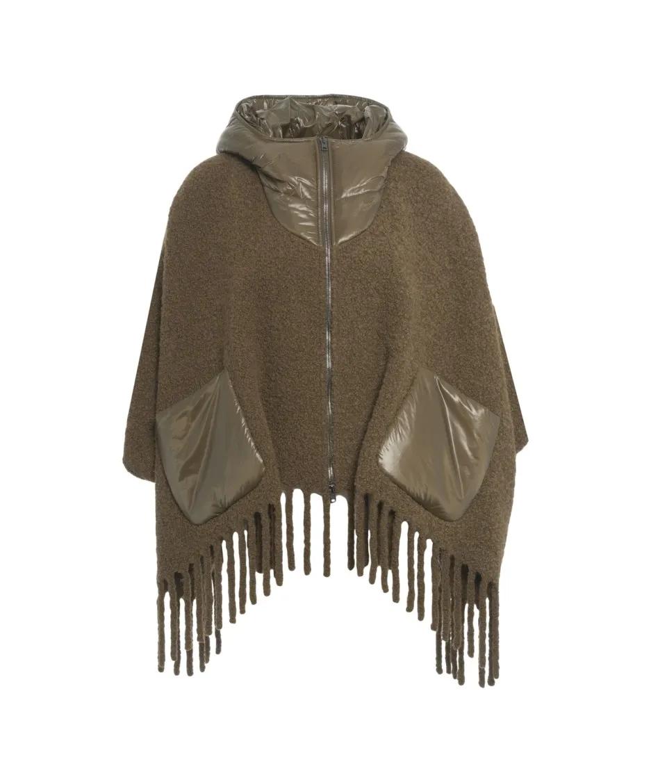 Herno Quilted Cape With Fringe Hem And Oversized Silhoue Grey | Cape