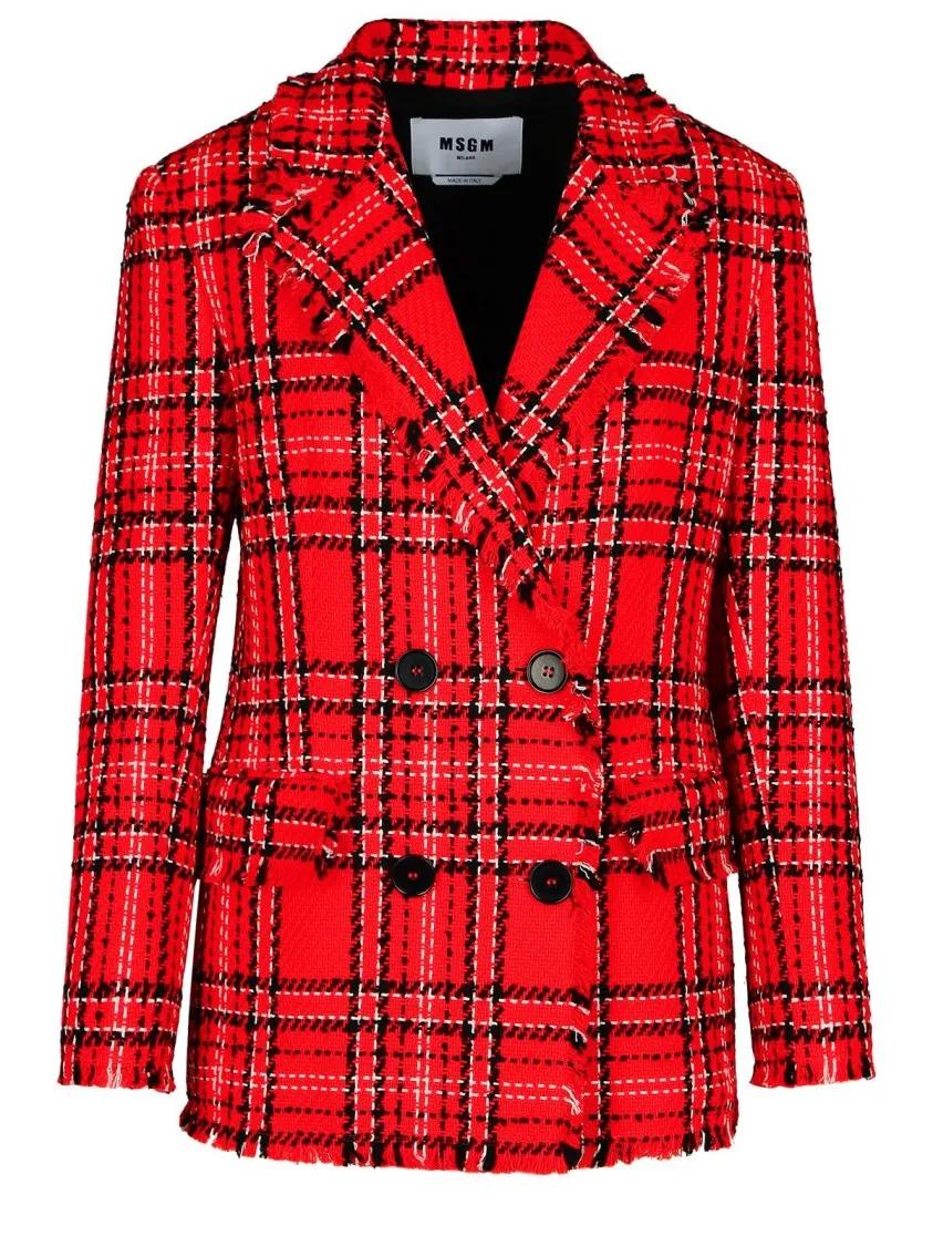 Msgm Check Red Cotton Blend Blazer Red Blazer