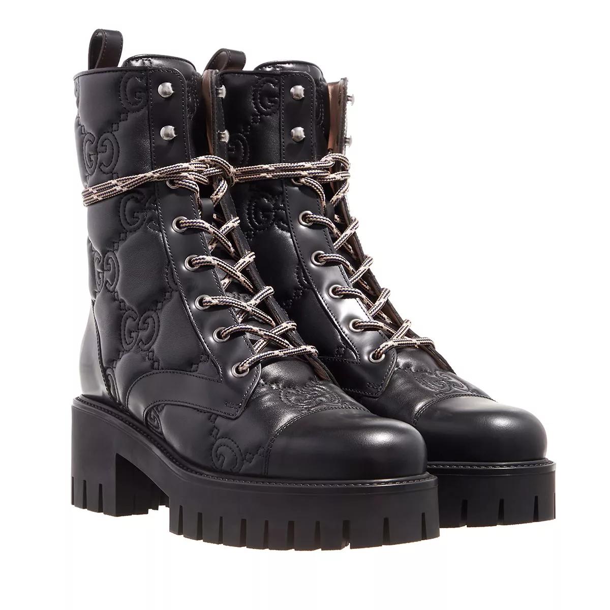 Gucci Quilted Logo Leather Combat Boots Black | Stiefelette